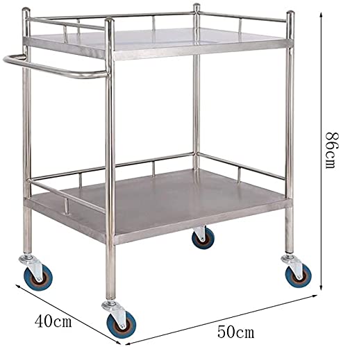 Utility Rolling Cart Kitchen Island Trolley Serving Catering Storage Cart Trolley - Double Stainless Steel Medical Stroller Mute Trolley Four-Wheel Beauty Salon Clinic Practical