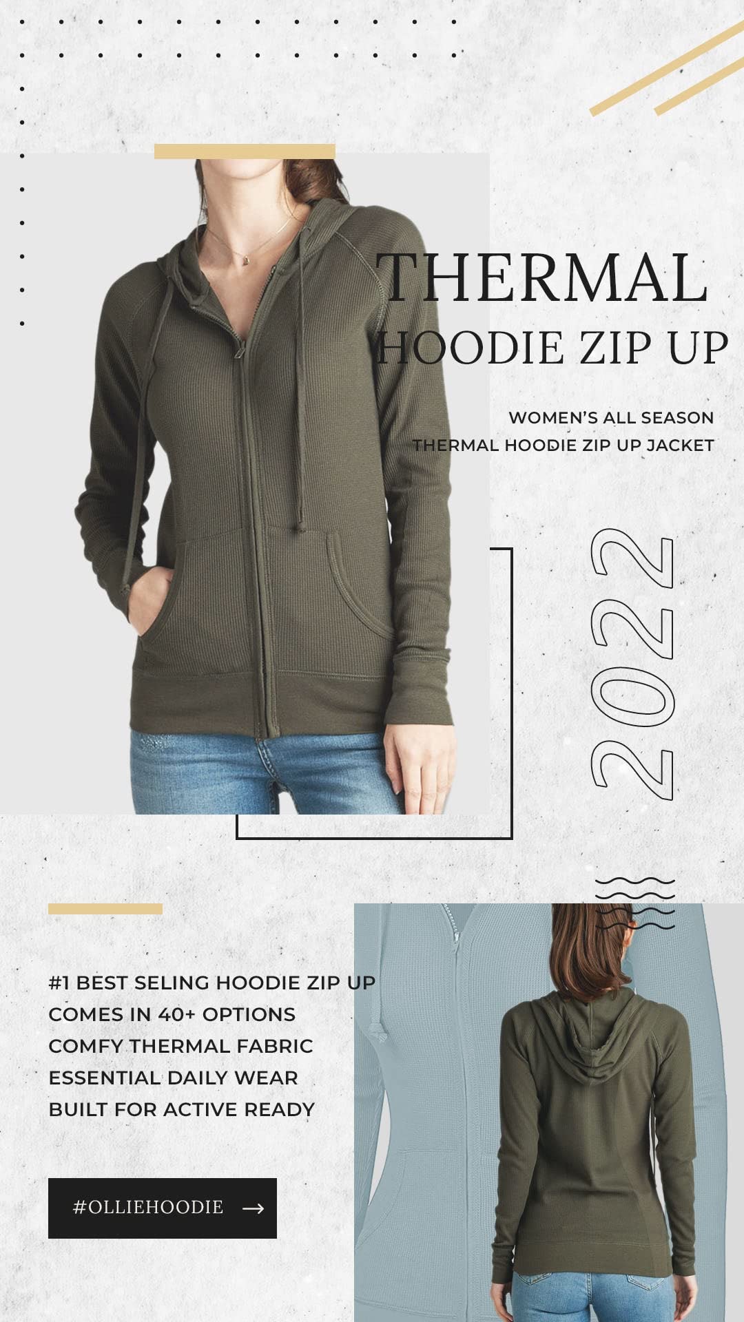 OLLIE ARNES Women's Thermal Long Zip Up Hoodie Jacket Sweatshirt Tops Black L