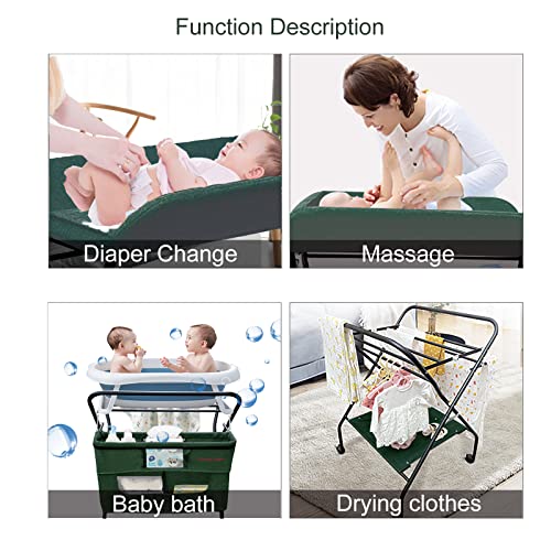 Portable Baby Changing Table, Diaper Changing Table Dresser Changing Station for Infant, Diaper Changing Table Pad, Mobile Nursery Organizer for Newborn -Green…