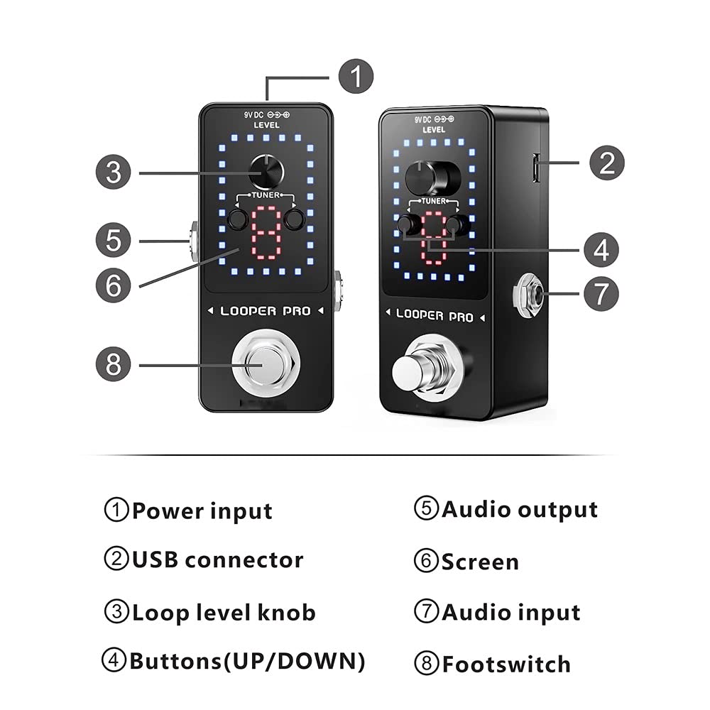 WYFDP Loop Guitar Pedal 9 Loops Total 40 Minutes Recording Time Unlimited Overdubs Tuner Function Guitar Accessories