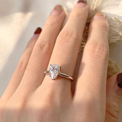 SHELOVES Solitaire Engagement Rings for Women Pear Cut CZ 925 Sterling Silver Wedding Bands Promise Rings Sz 7