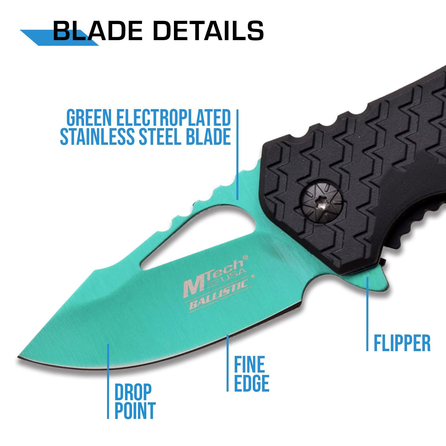 MTech USA β Spring Assisted Folding Knife β Green Fine Edge Stainless Steel Blade with Black Nylon Fiber Handle, Bottle Opener, Pocket Clip, Tactical, EDC, Self Defense- MT-A882GN