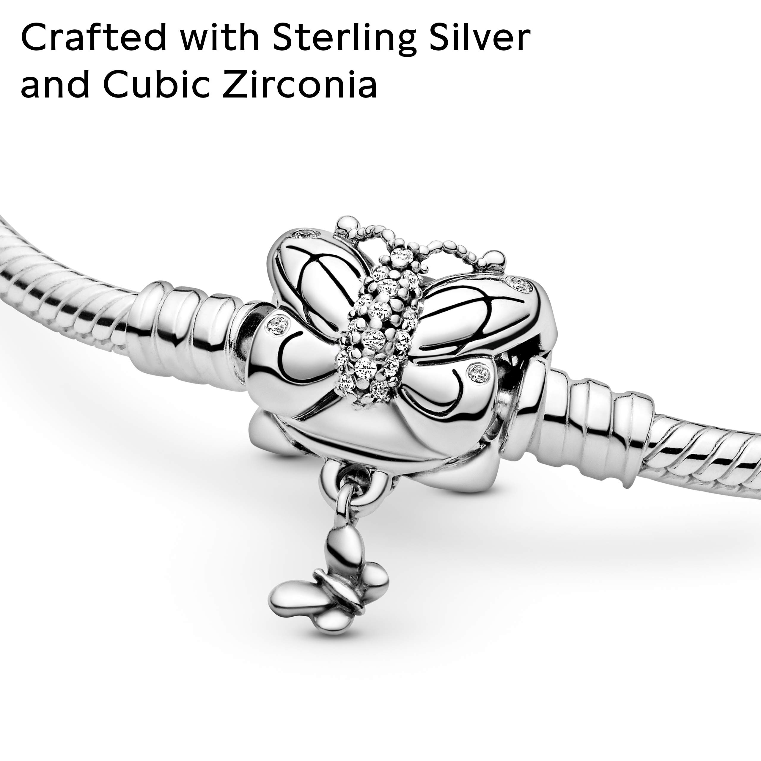 Pandora Jewelry Moments Butterfly Clasp Snake Chain Cubic Zirconia Bracelet in Sterling Silver, 6.7"