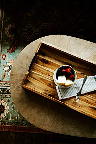 Villa Acacia Large Wood Serving Tray 24 Inch with Handles, Solid Wood, Light Finish