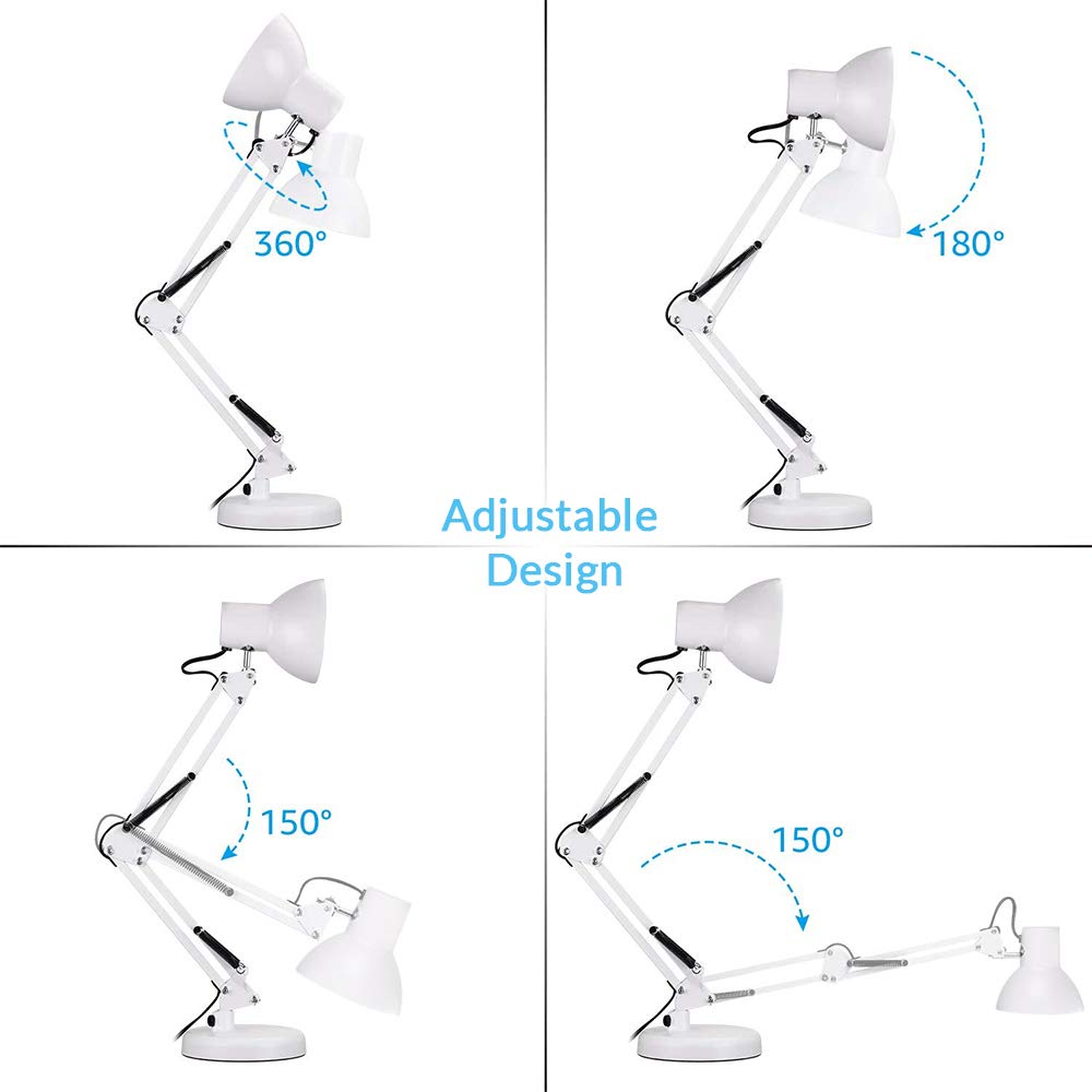 PowerKing USB Desk Lamps, Architect LED Desk Lamp, Reading Book LED, Adjustable Table Lamp, Protect Eyes, Energy Saving (White)