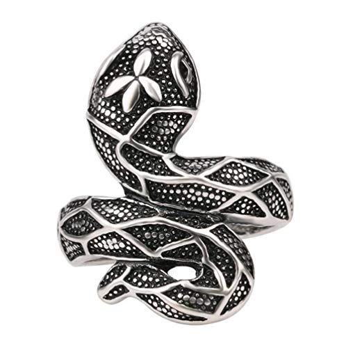PAMTIER Women's Retro Creative Snake Ring Vintage Jewelry Silver Black Size 7