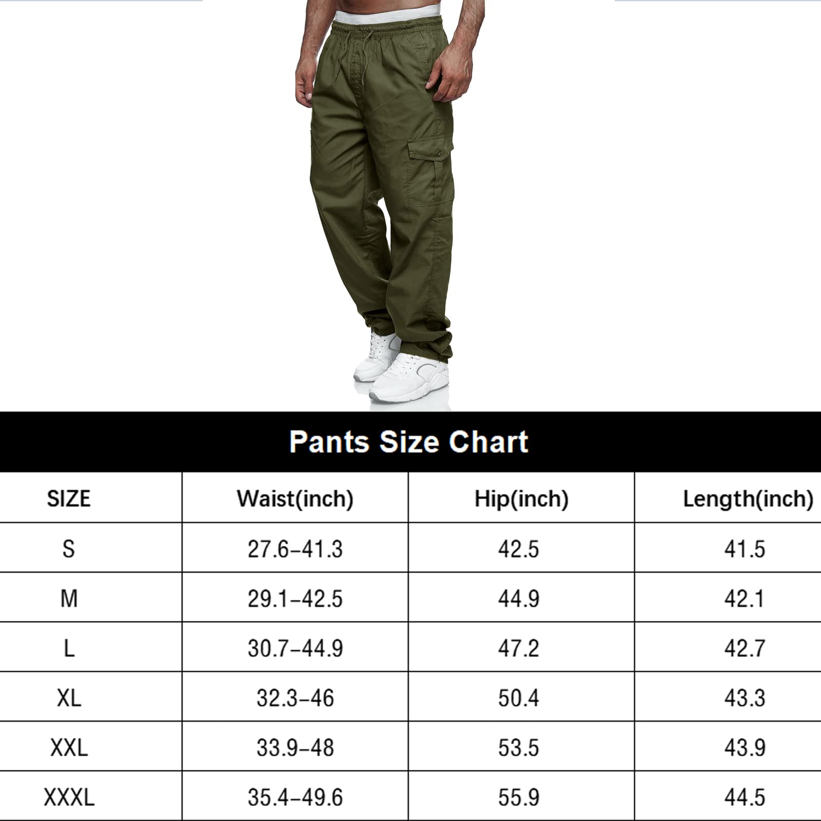 WZIKAI Mens Cargo Pants Relaxed Fit Drawstring Joggers Sweatpants for Men Workout Casual Long Trousers Army Green XXL