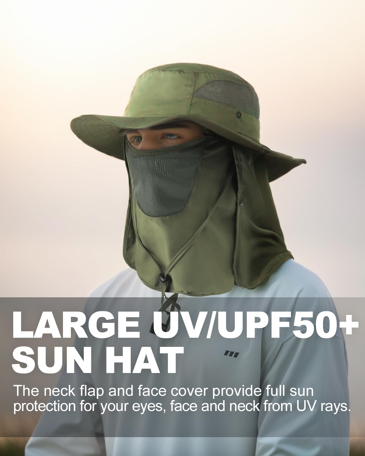 Zylioo 2XL Oversized UPF50+ Summer Boonie Hats with Face Cover,Adjustable Fishing Sun Hat with Neck Flap for Big Heads