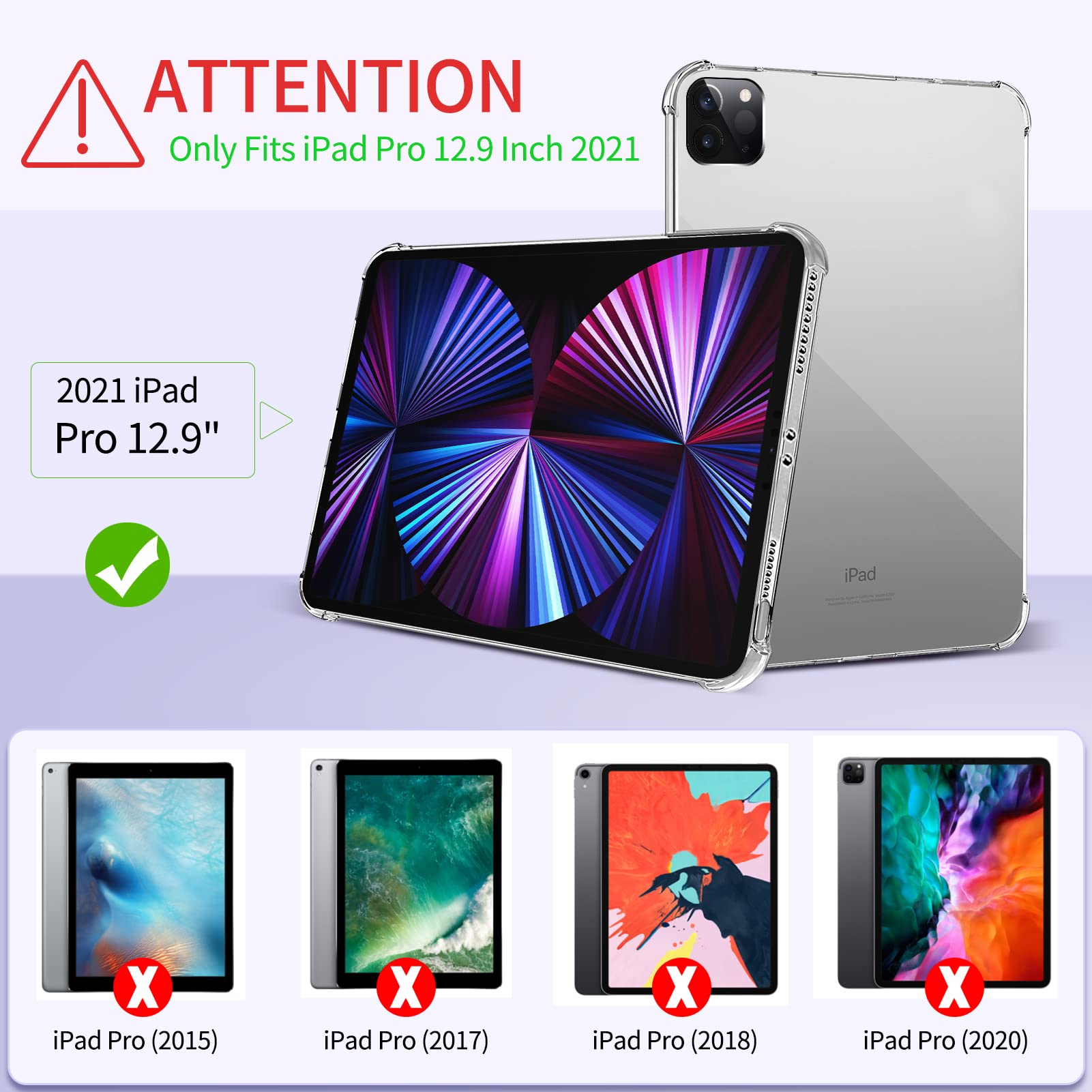 ZenTiky Case for iPad Pro 12.9’’ 2021 5th Generation, Clear Protective Case for iPad Pro 12.9 inch 2021 Model, Hard Back Cover Shockproof TPU Protective Cover for 2021 iPad pro 12.9, Transparent