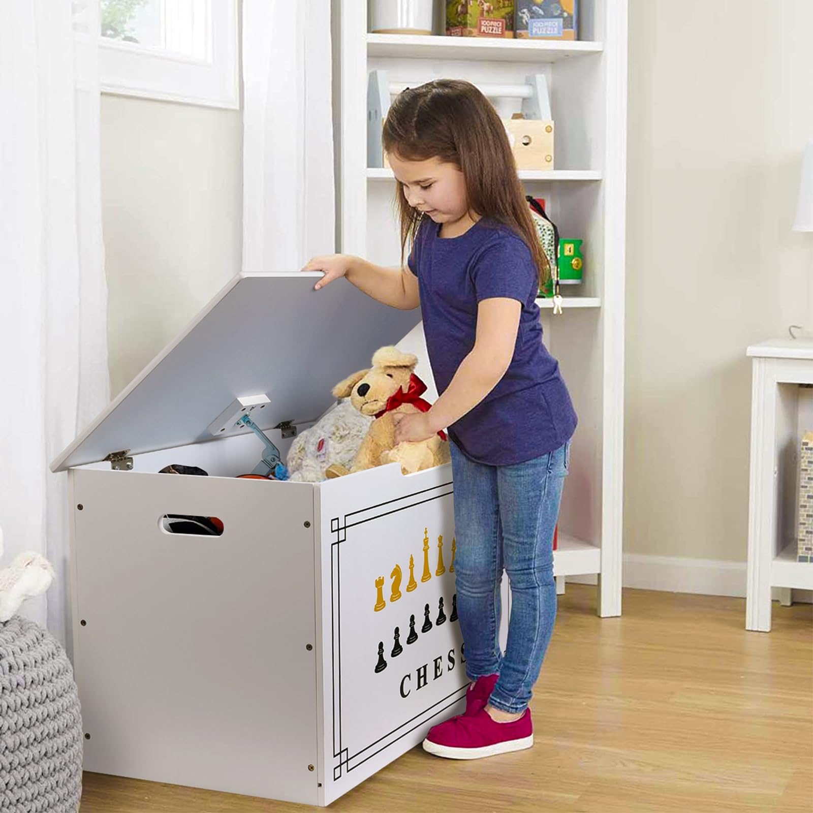 Pierybyt Wooden Storage Chest, White, 23.6" x 15" x 16.7",Storage Chest With Safety Hinges,For Organize and Store Your Child's Toys ,Item Storage, Playroom Storage.