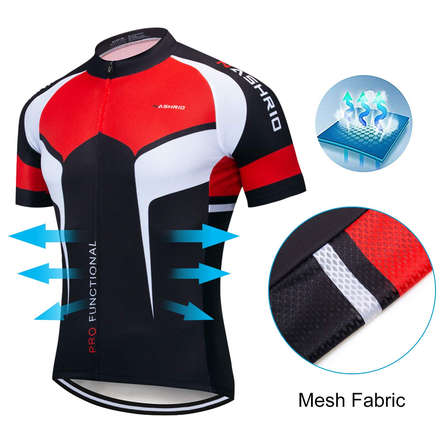 NASHRIO Men's Cycling Jersey Set Bicycle Short Sleeve Set Quick-Dry Breathable Shirt+3D Cushion Shorts Padded Pants/Bib Short Black