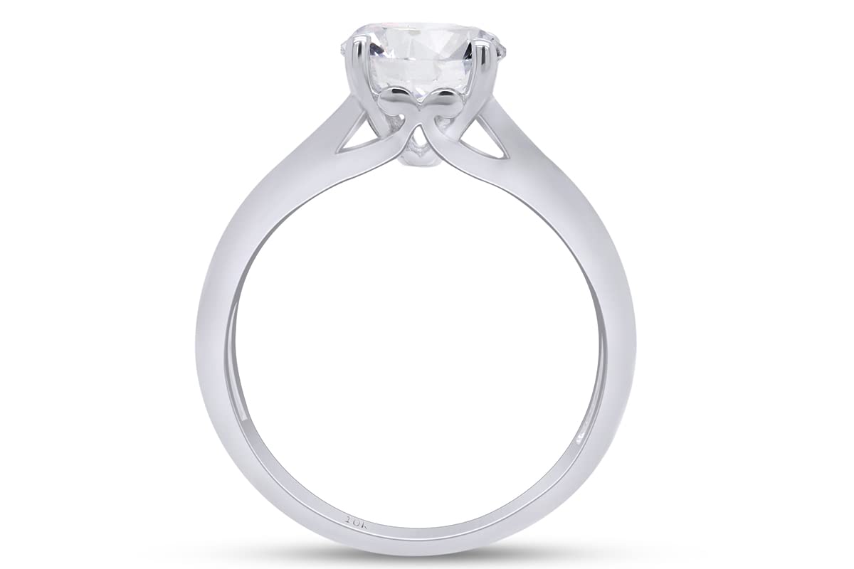 SAVEARTH DIAMONDS 1 1/2 Carat Round Cut Lab Created Moissanite Diamond Solitaire Engagement Ring In 10K Solid White Gold Jewelry For Women (G-H Color, 1.50 Cttw) Ring Size -6
