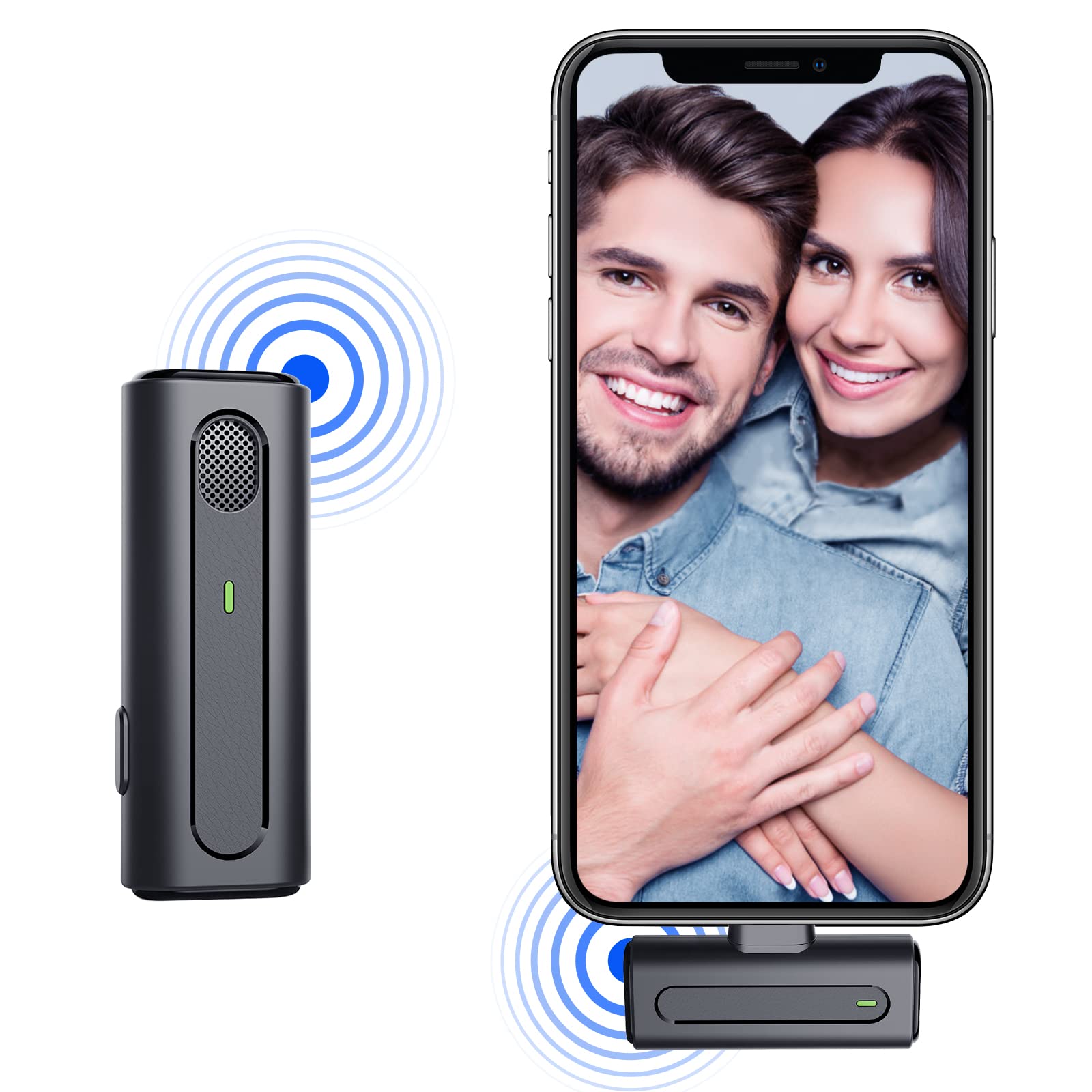 Wireless Lavalier Microphone, Upgraded Plug-and-Play HD Mic Compatible with iPhone/iPad for Youtubers/Tiktok/Facebook Live Stream/Vloggers/Interview, Noise Reduction & Auto-Sync
