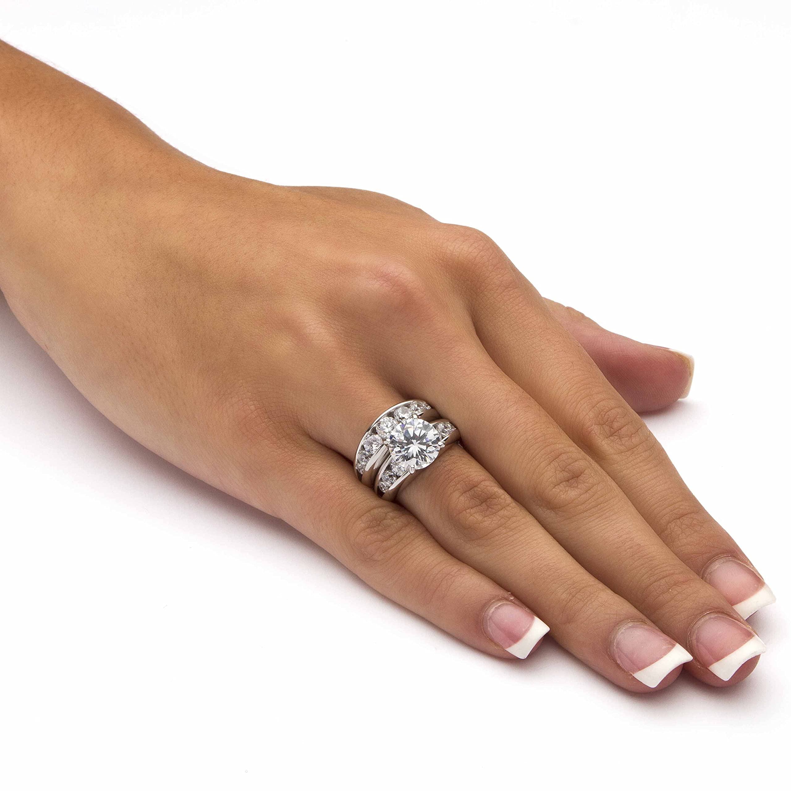 PalmBeach Jewelry Yellow Gold-Plated or Silvertone Round Cubic Zirconia Channel Set Graduated Bridal Ring Set Size 8