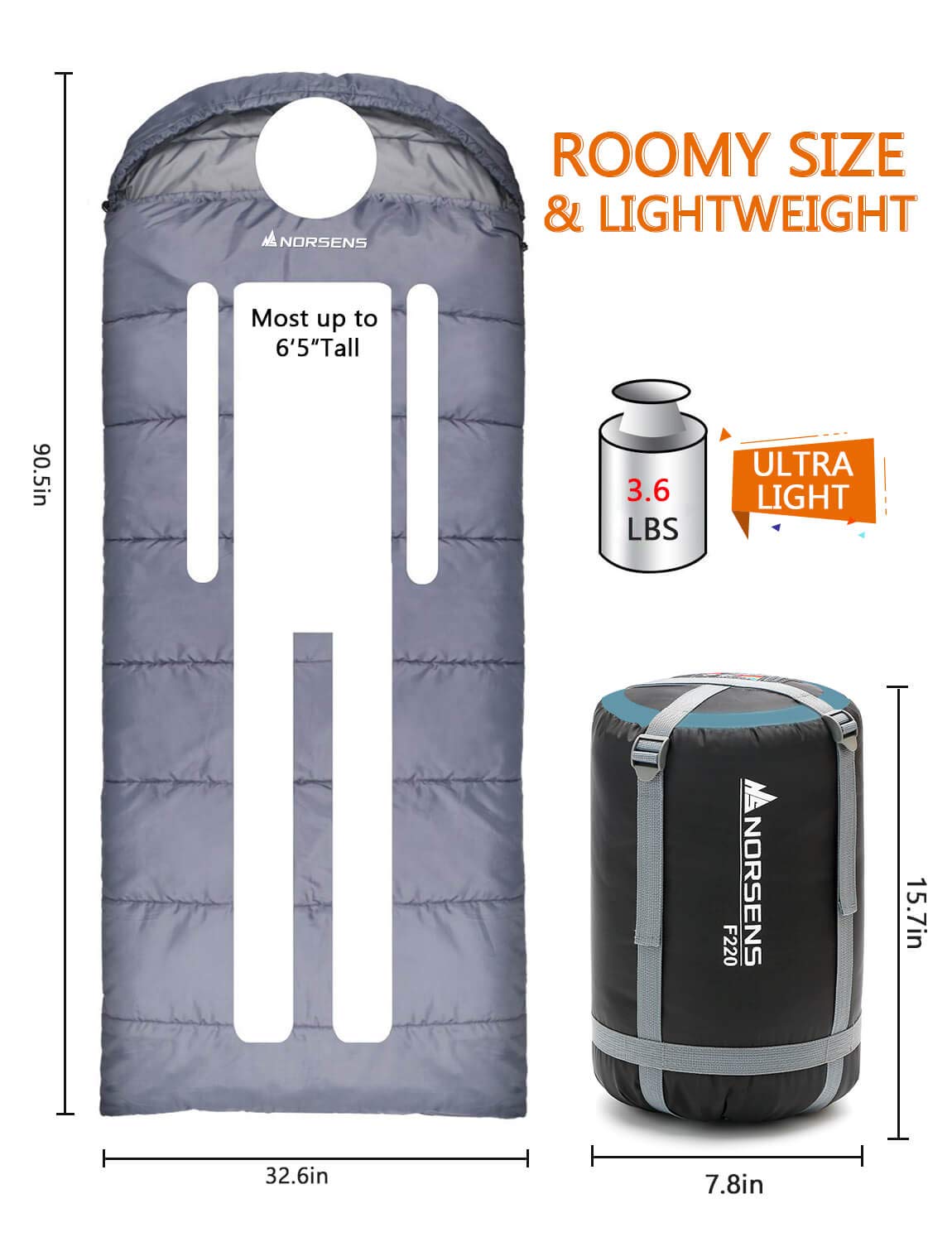 Norsens Hiking Camping Backpacking Sleeping Bag Lightweight/Ultralight Compact, 0 Degree Cold Weather sleeping bags for Adults