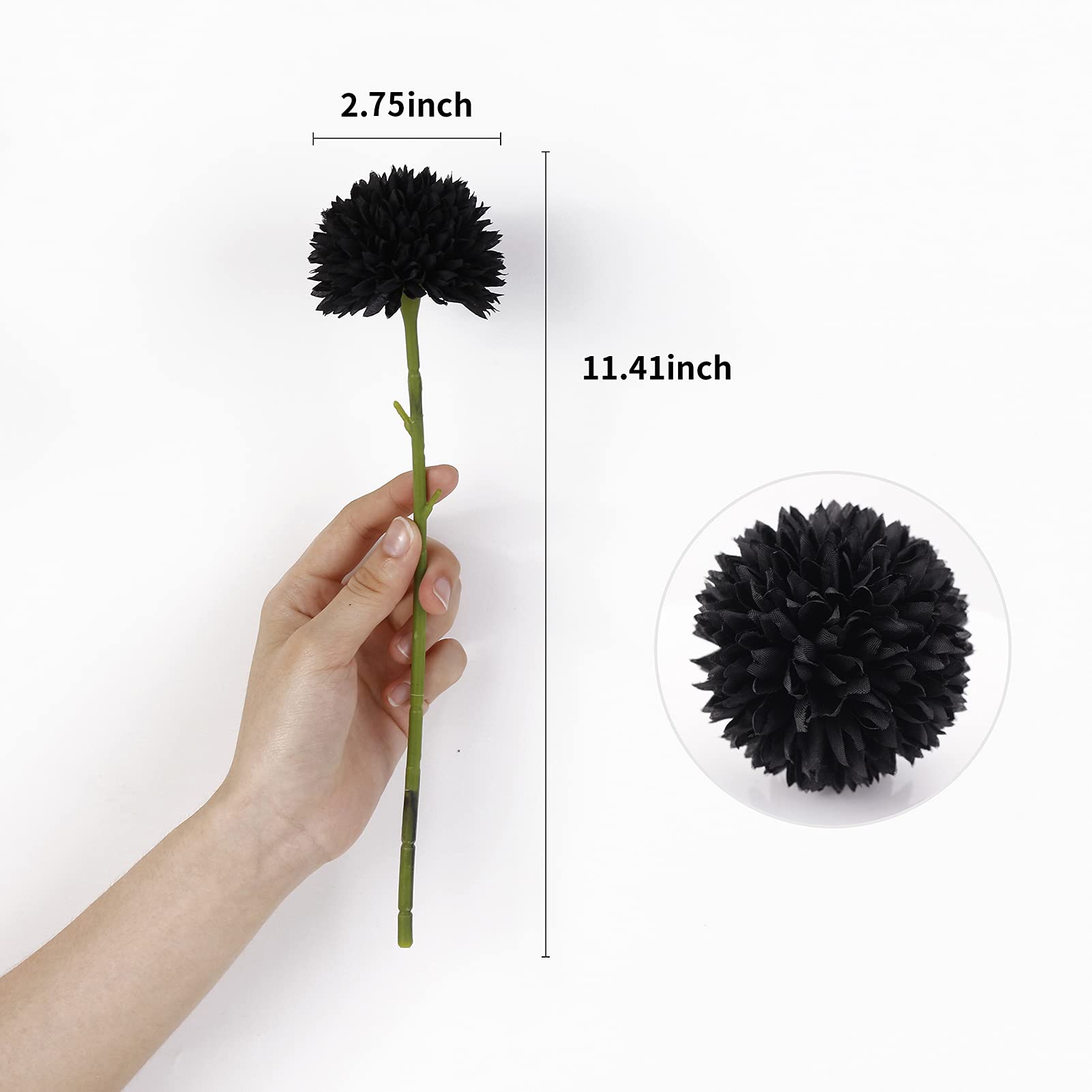 Serra Flora Artificial Flowers Fake 7cm Chrysanthemum Ball Bouquet Flowers Silk Plastic Artificial Hydrangea 6 Heads Bridal Wedding Bouquet for Home Garden Party Wedding Decoration (Black)¡
