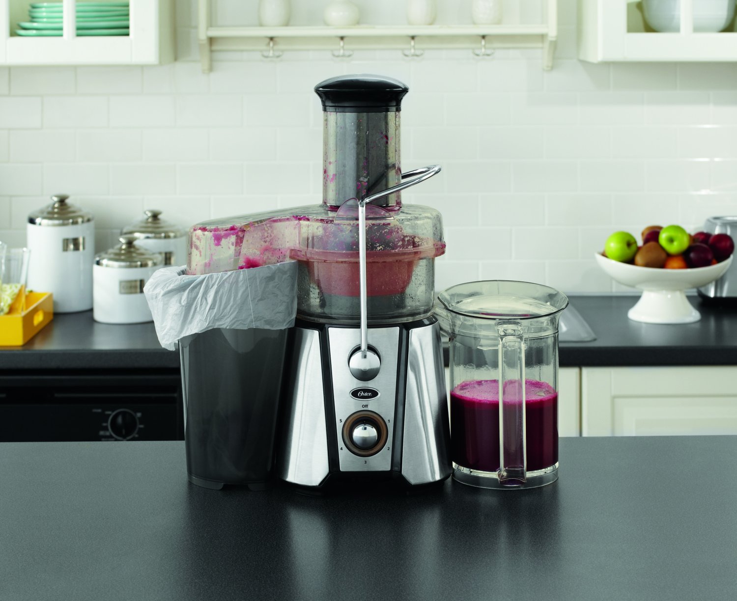 Oster JusSimple 5 Speed Easy Clean Juice Extractor with Extra-Wide Feed Chute, FPSTJE9020-000, 1000W, Black/Silver