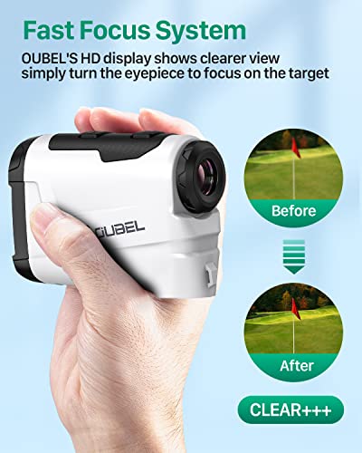 OUBEL Laser Golf Rangefinder, [Golf Slope Mode + Flag Pole Locking], [Fast Focus System/Precise Pulse Vibration Lock], for Golf/Hunting(1200/800 Yards), 5 Measurement Modes, IP54 Pro.Waterproof