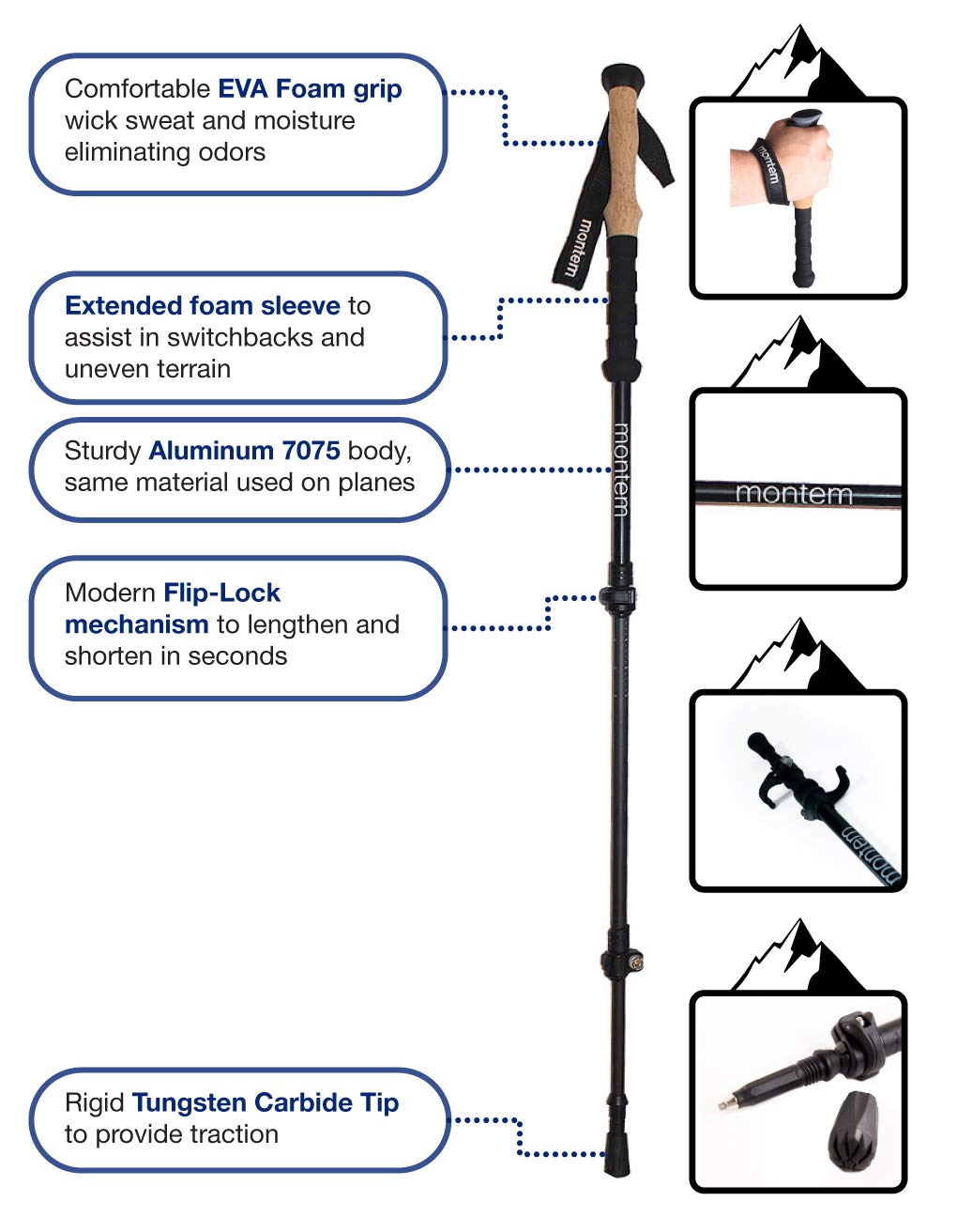 Montem Ultra Strong Hiking/Walking/Trekking Poles - One Pair (2 Poles) (Yellow)