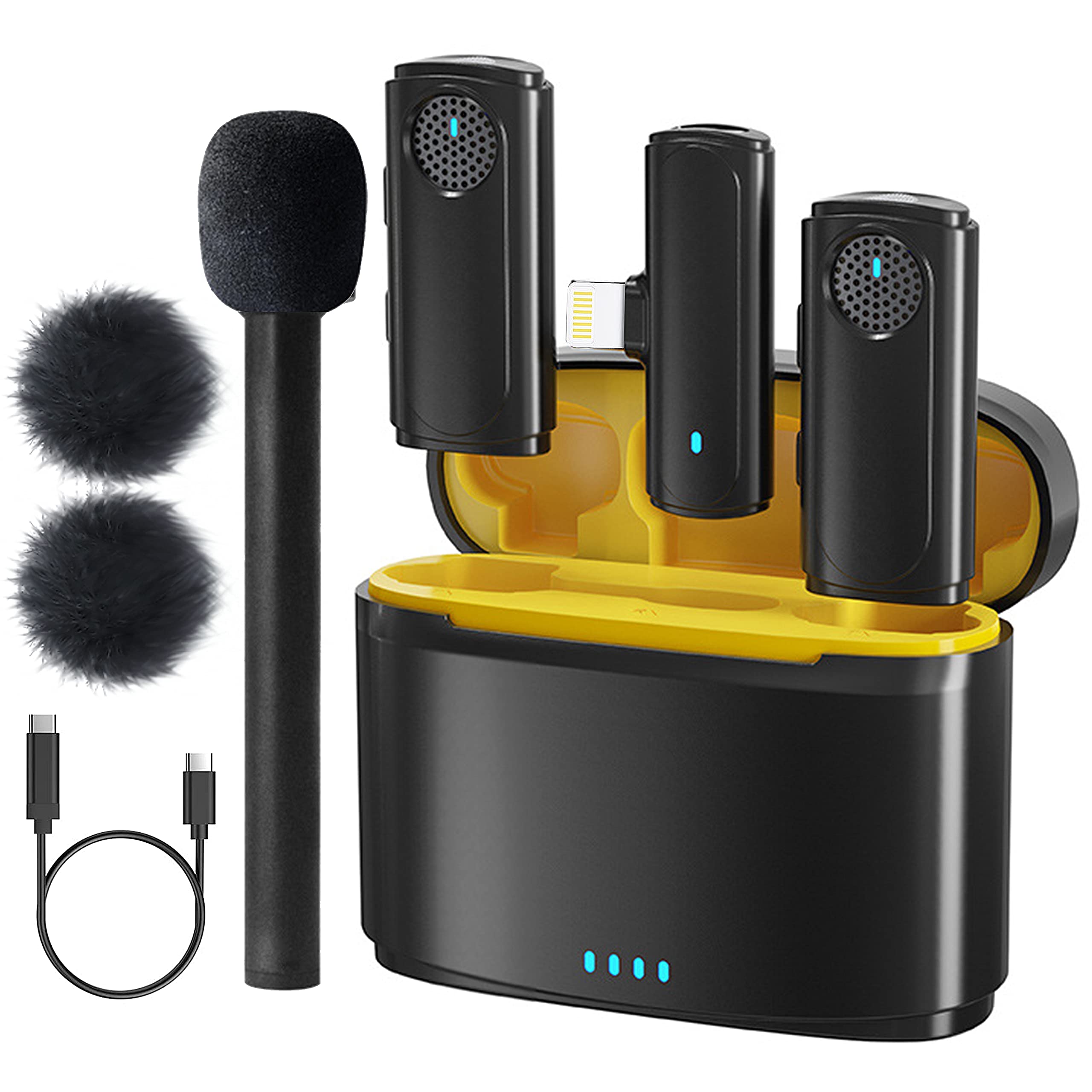 Wireless Lavalier Microphone for iPhone, Intelligent Noise Reduction,2-in-1 Plug-Play Mic with Charging Case and Hand-held Microphone, for Video Recording Interview Youtubers Vloggers