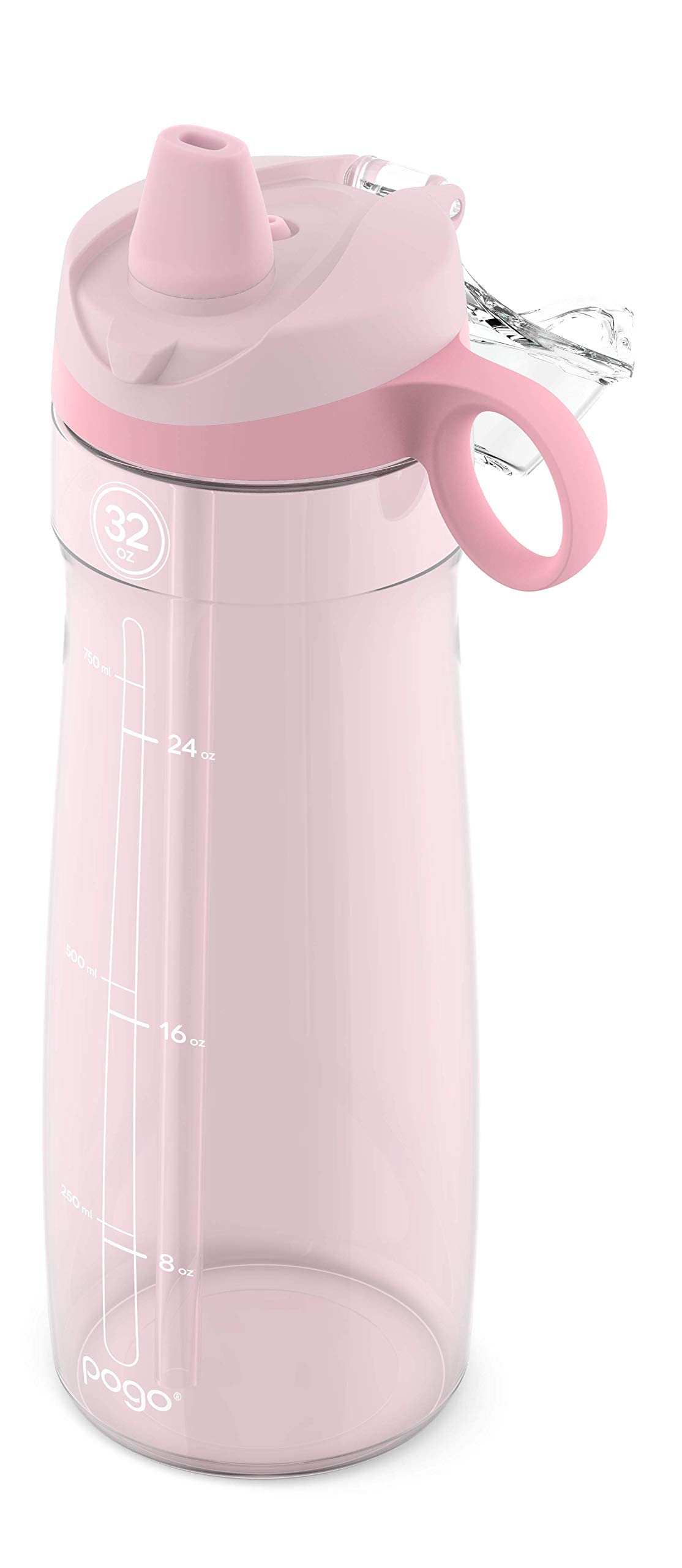 Pogo BPA-Free Tritan Plastic Water Bottle with Soft Straw, 32 Oz, Pink Satin