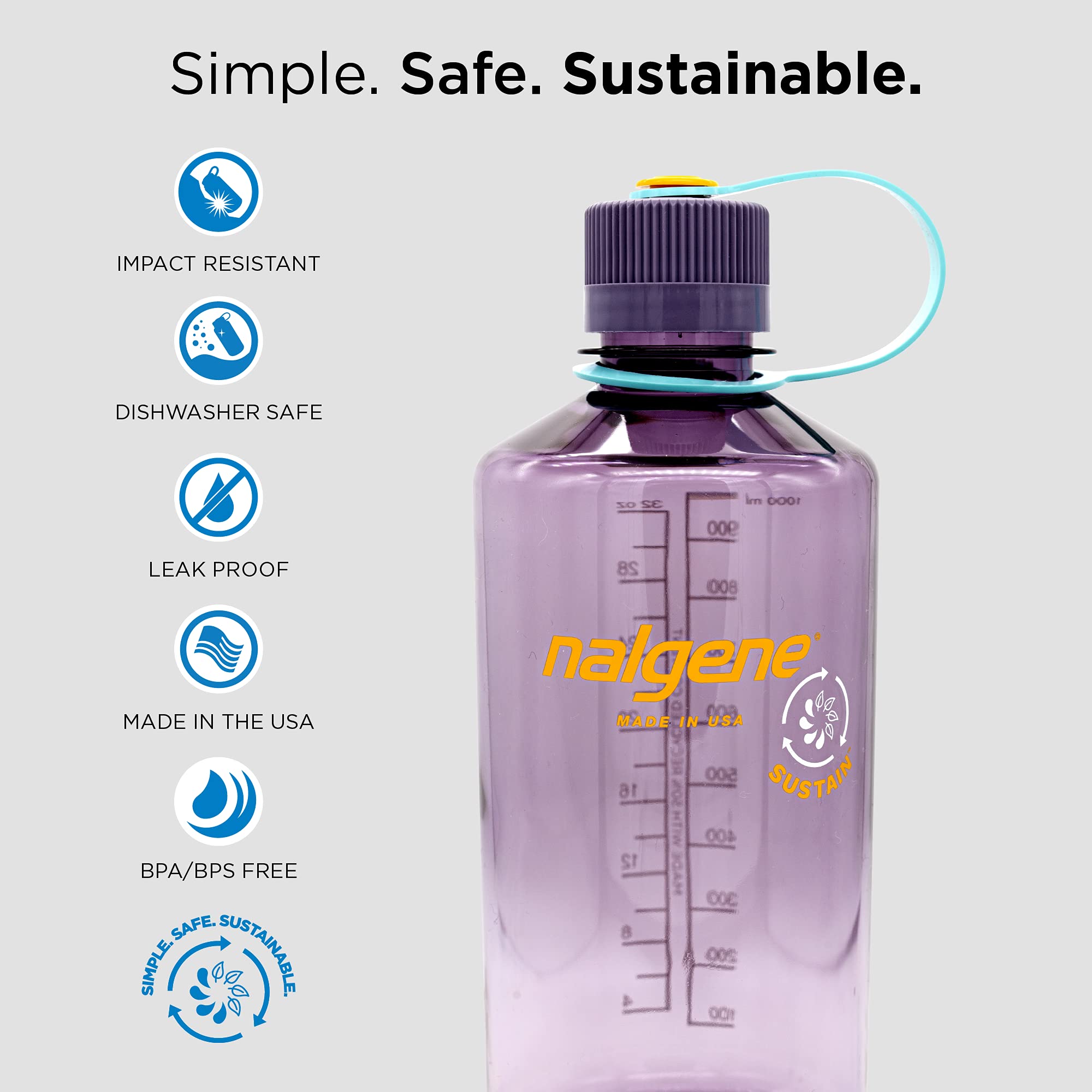 Nalgene Tritan Narrow Mouth BPA-Free Water Bottle, Slate Blue, 32 oz