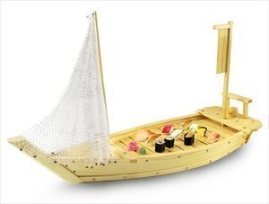 THY COLLECTIBLES Wooden Japanese Sashimi Sushi Boat Plate Serving Tray With Fishing Net (48" (120cm))