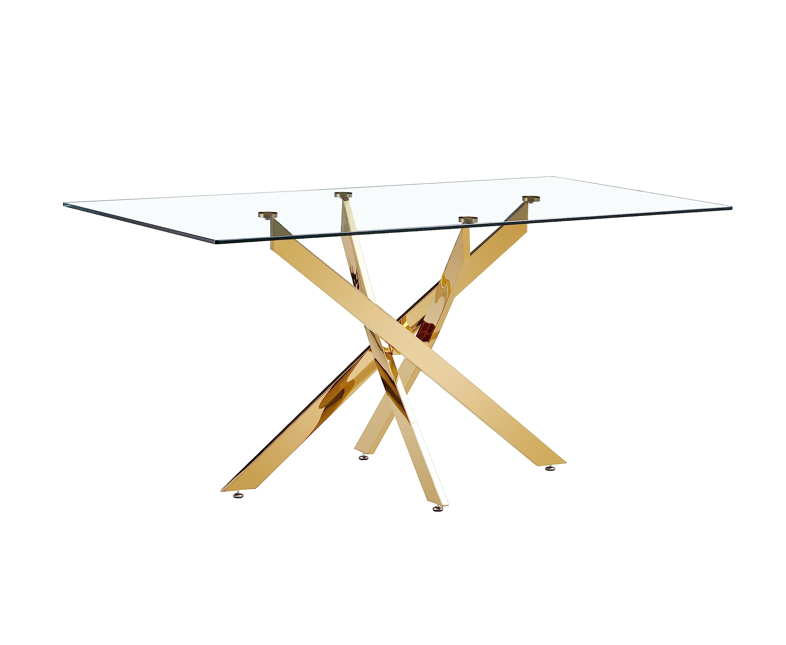 Nicemoods 63" Tempered Glass Dining Table for 4-6 with Stainless Steel Legs, Rectangular Modern Kitchen Table for Dining Room, Restaurant, Office with Gold Finish