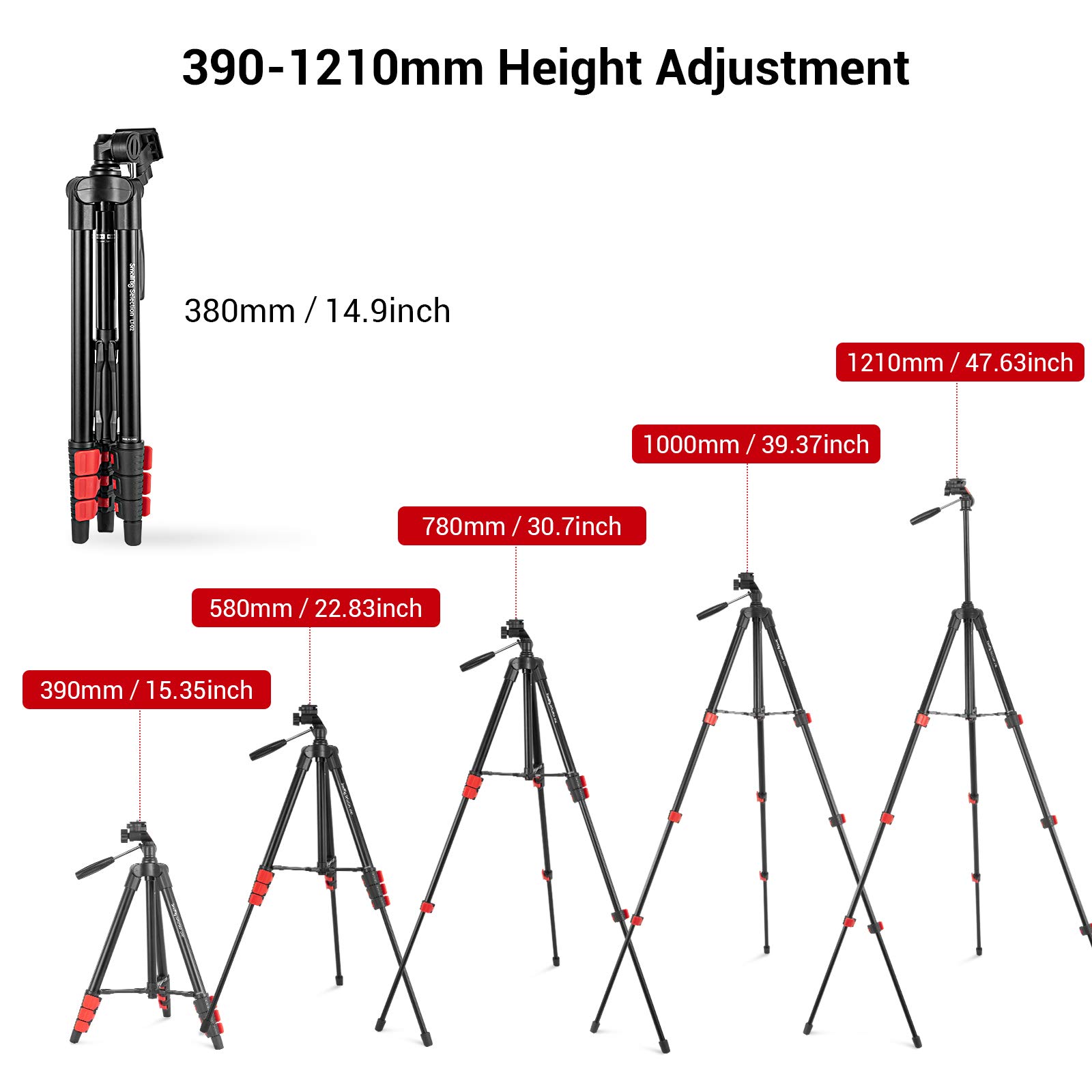 Phone Tripod, SmallRig Selection 47 Inch Lightweight Aluminum Travel Camera Tripod with Phone Holde & Bluetooth Remote, Max Load 4.4 Lbs, Compatible with for Mirrorless/Gopro/DSLR Camera LT-02 3254