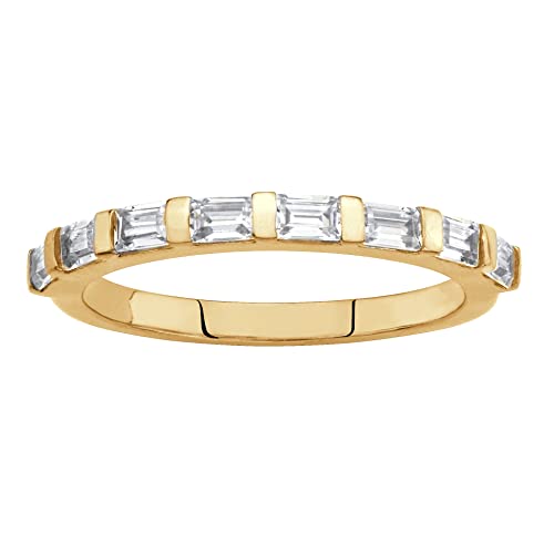 PalmBeach Jewelry Gold-Plated or Gold-Plated Sterling Silver Baguette Cubic Zirconia Stackable Ring Size 8