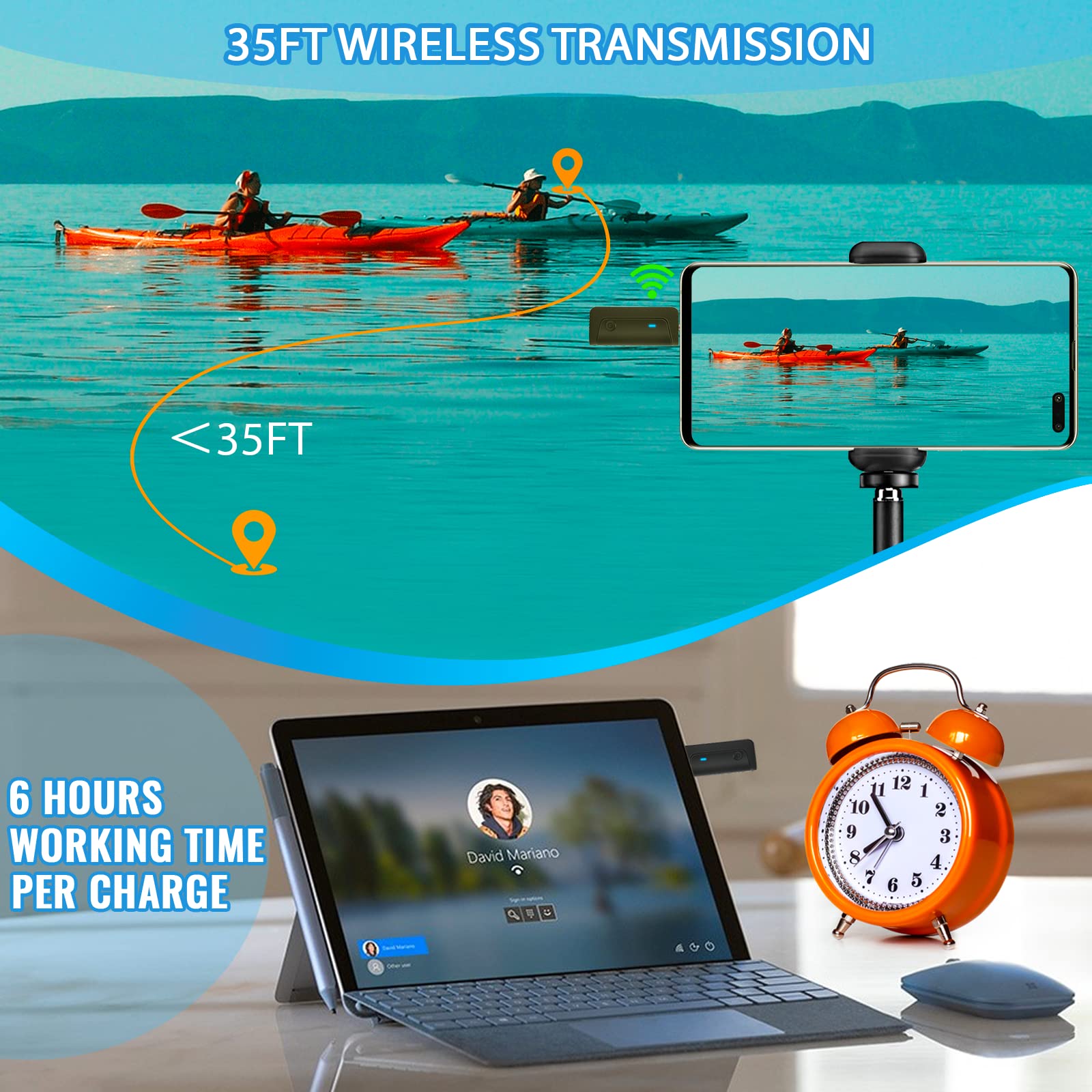 Wireless Lavalier Microphone Mini Mic - Lapel Microphones for iPhone/Android Phone/Camera/Laptop/GoPro,Plug-Play Clip-on Mics Video Recording,Livestream,YouTube,Facebook,TikTok,Vlog