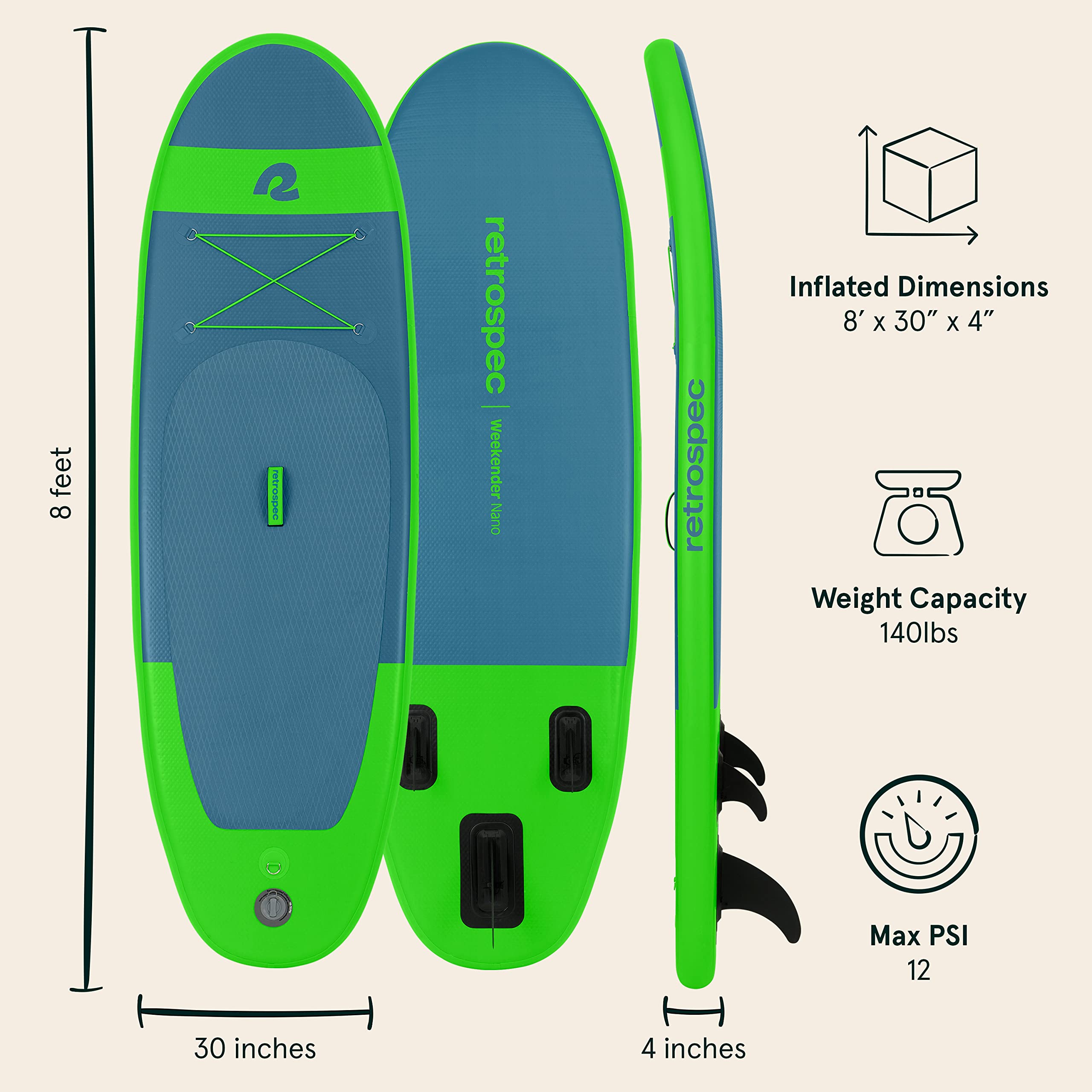 Retrospec Weekender-Nano 8ft. Inflatable Stand Up Paddleboard