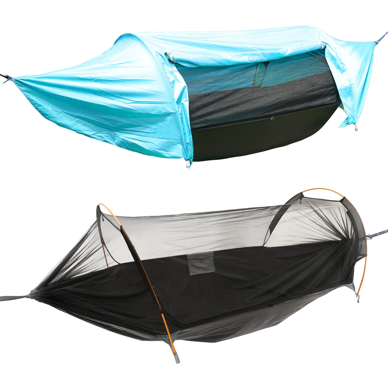 SUNPIE Camping Hammock Tent with Mosquito Net, Lightweight 1-2 Persons Bivvy Hammock Set, Hammock with Rain Fly Cover and Tree Straps for Backpacking Hiking Travel Beach Outdoor Activities
