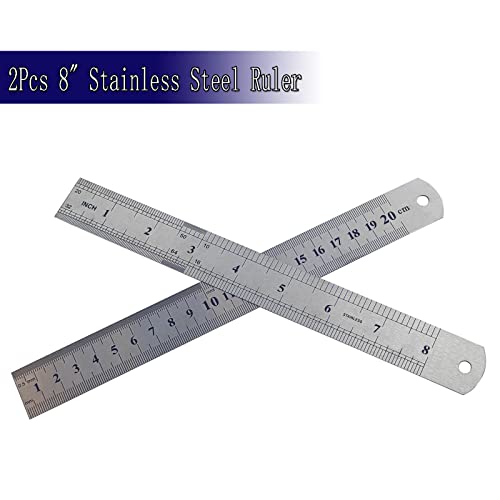 zmr 2 Pack Stainless Steel Machinist Engineer Ruler, Metric British Ruler with 1/10, 1/16, 1/20, 1/32Inch and 0.5mm,0.1cm for Engineering, School, Office, Architect, and Drawing (8Inch/2Pack)