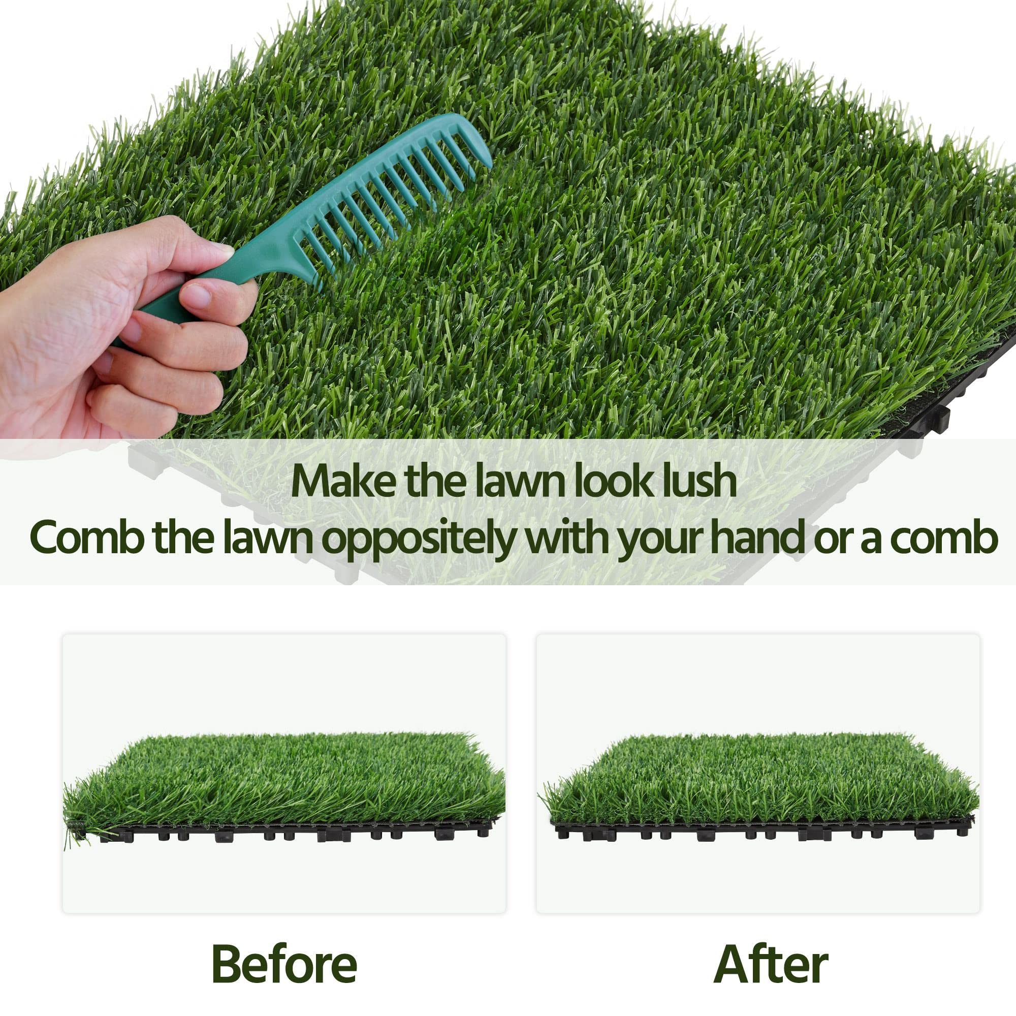 Yaheetech 12" x 12" Artificial Grass, Turf Tiles Interlocking Self-draining Grass, Fake Grass, Grass Pad for Dogs Potty, Patio, Balcony, Outdoor, Floor Decor, Pet, 27 Pack