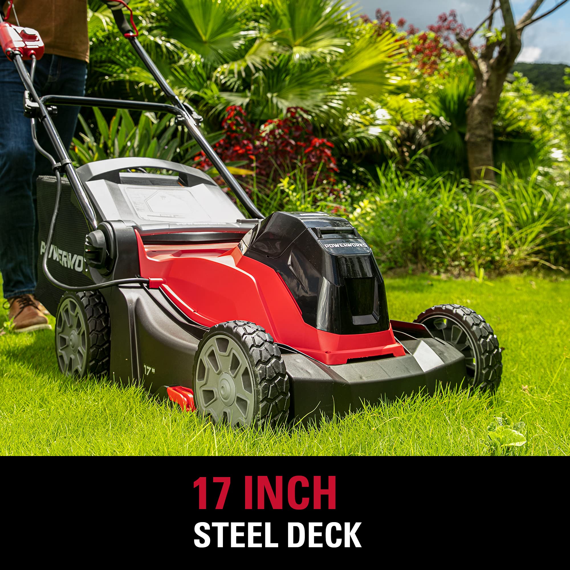Powerworks 40V 17 inch Cordless Lawn Mower with 4.0 Ah Battery and Charger Included