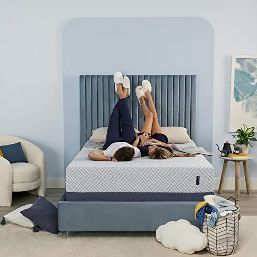 Serta - 10 inch Cooling Gel Memory Foam Mattress, King Size, Medium, Supportive, CertiPur-US Certified, 100-Night Trial - Sheep Retreat, Blue/White