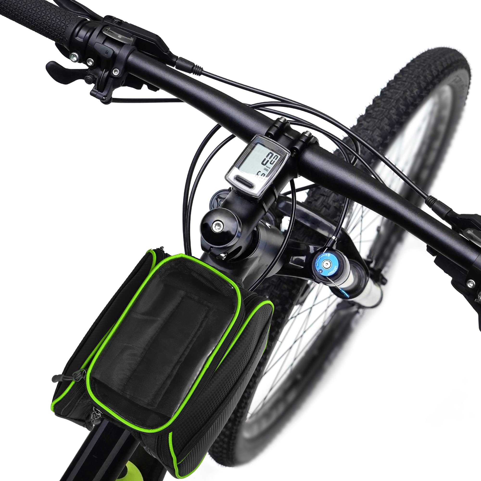 X AUTOHAUX Bike Front Frame Pouch Bag with 6.2-inch Touch Screen Phone Holder Waterproof Bicycle Storage Bag for Road Mountain Bikes Green