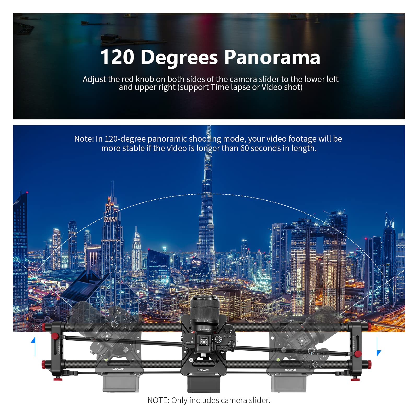 NEEWER 39.4"/100cm Motorized Camera Slider with 2.4G Wireless Control, Carbon Fiber Wireless Camera Slider Supports Video Mode, Time Lapse Photography, Horizontal Tracking and 120° Panoramic Shooting
