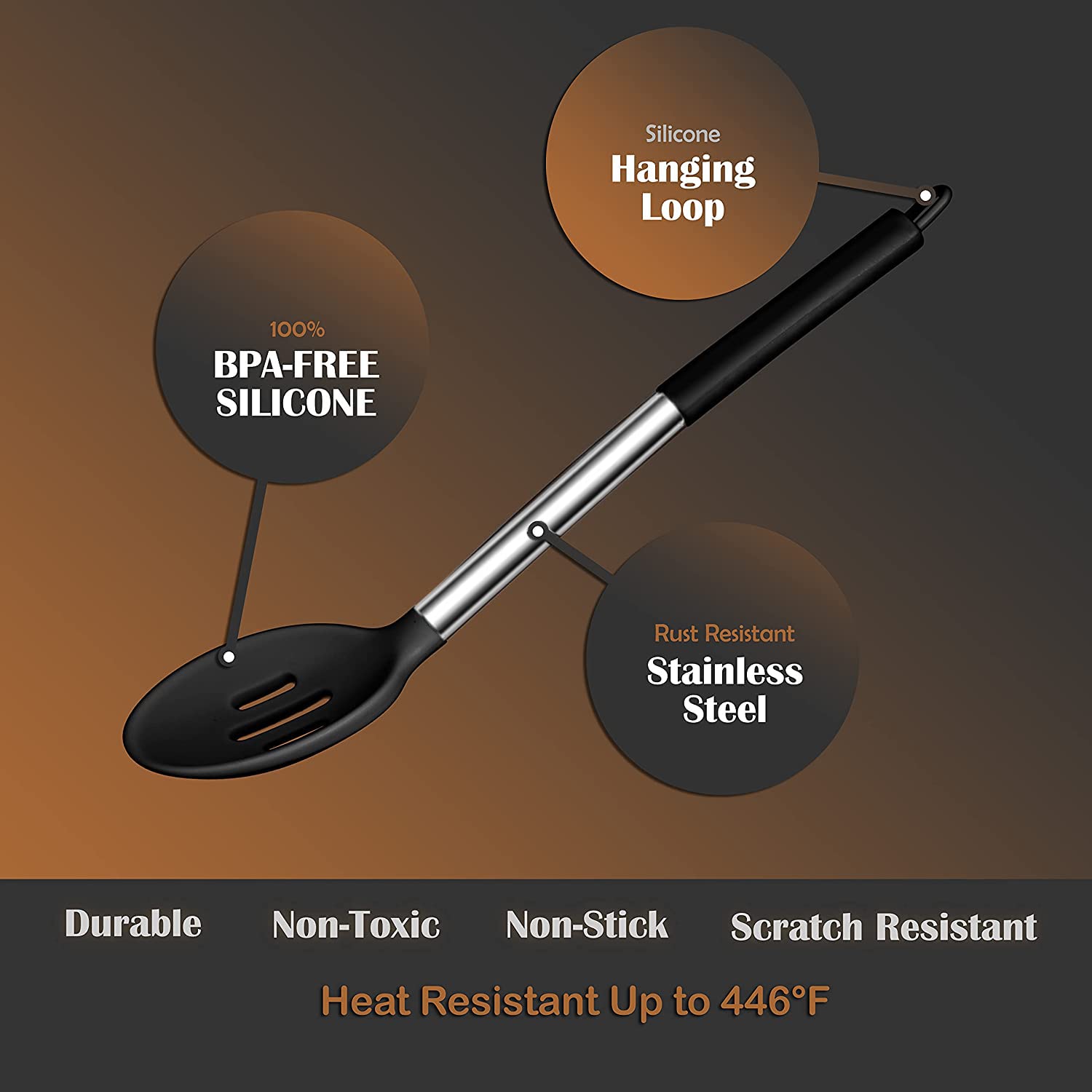 MUSENTIAL 20-Piece Kitchen Utensil Set with Holder, BPA-Free Silicone and Stainless Steel Handle, Non-Stick and Heat Resistant Cooking Spatula Utensil Set (Black/Silver)