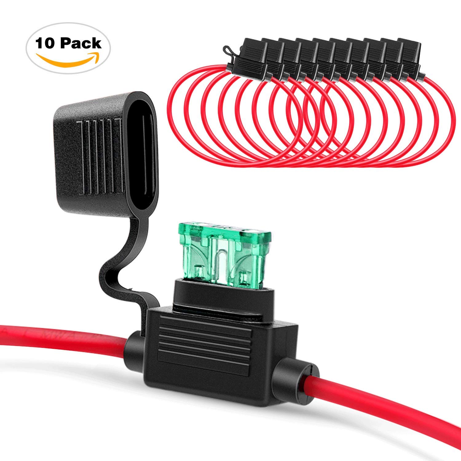 Nilight - 50029R 120 Pcs Standard Blade Fuse 5A/7.5A/10A/15A/20A/25A/30A AMP Assorted Set with 10 Pack 14AWG ATC/ATO Inline Fuse Holder, 2 Years Warranty, 1 Count (Pack of 10)