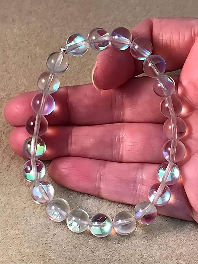 TAURISH Natural Angel Aura Quartz 8 mm Fashion Round Gemstone Beads Stretchable Bracelet 7.5"