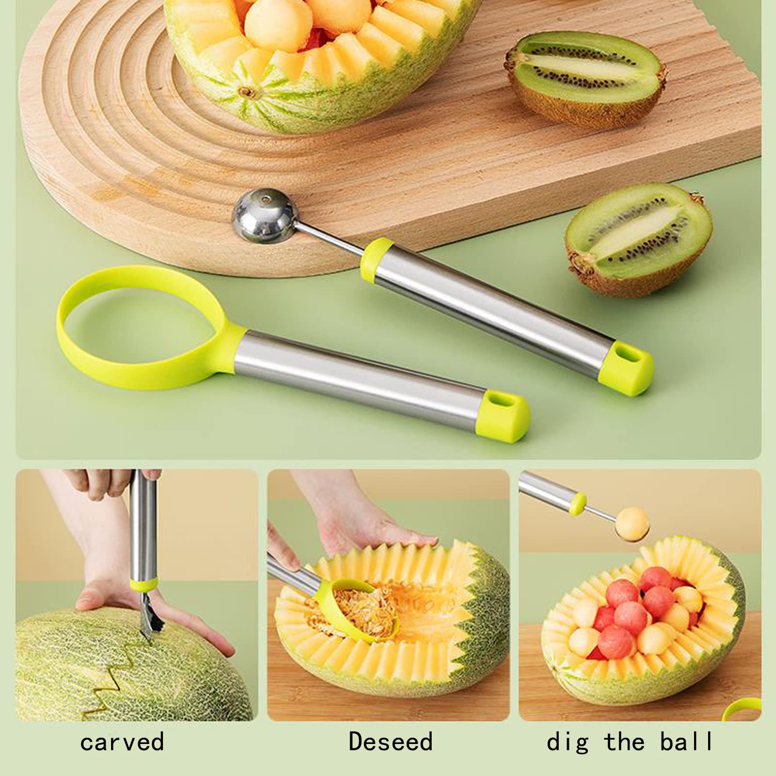 XIANGEN Fruit Carving Knife Set 3-in-1 Set for Home Use Fruit Cutting and Fruit Sacking Supplies Watermelon Digging Ball shaped triangular V-shaped fruit carving knife