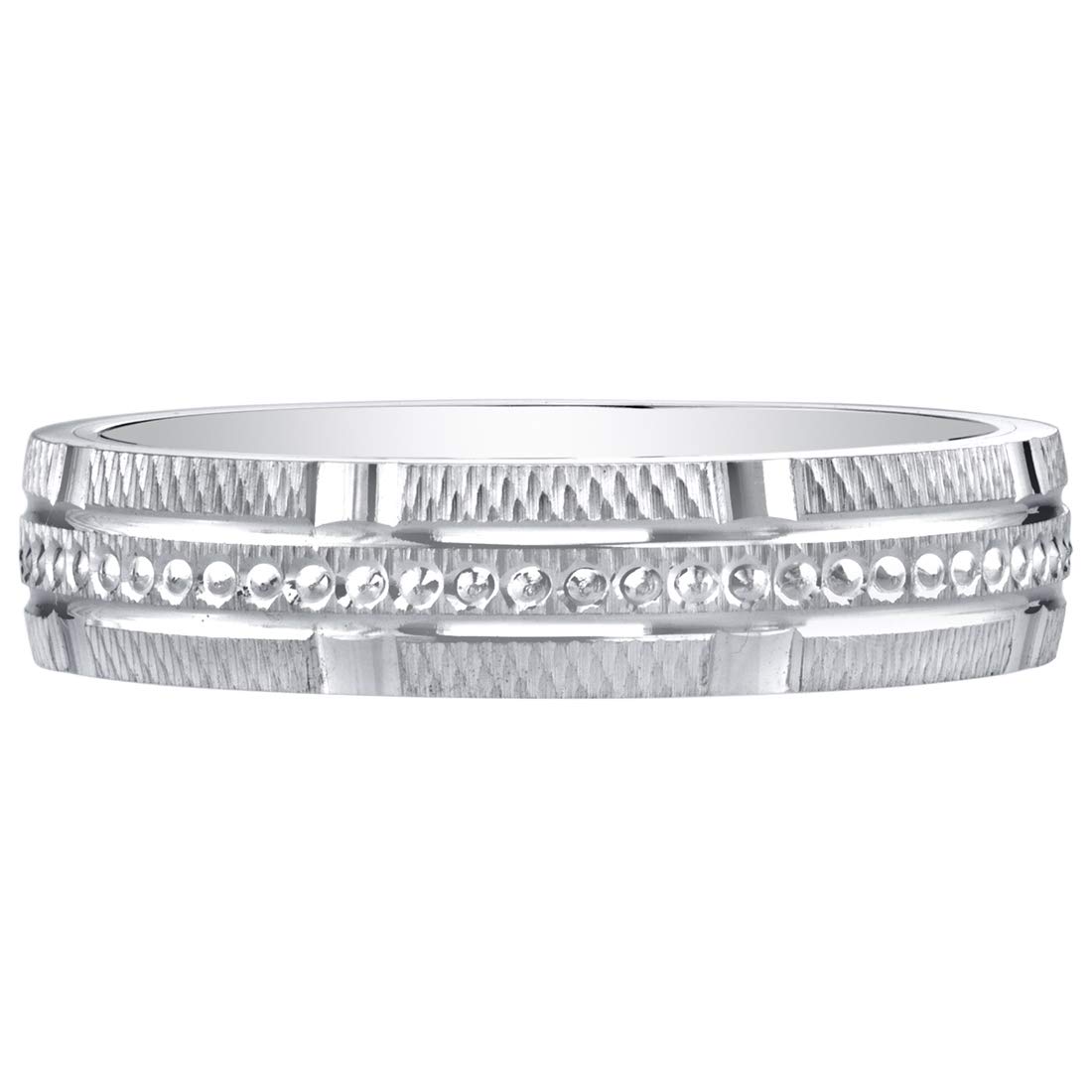 PEORA Womens 14K White Gold 4mm Textured Wedding Anniversary Ring Band Size 8
