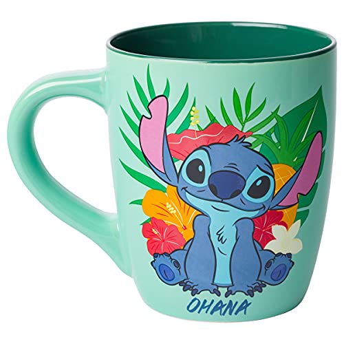 Silver Buffalo Lilo and Stitch Tropical Ohana Sitting Jumbo Curved Ceramic Mug, 25-Ounces