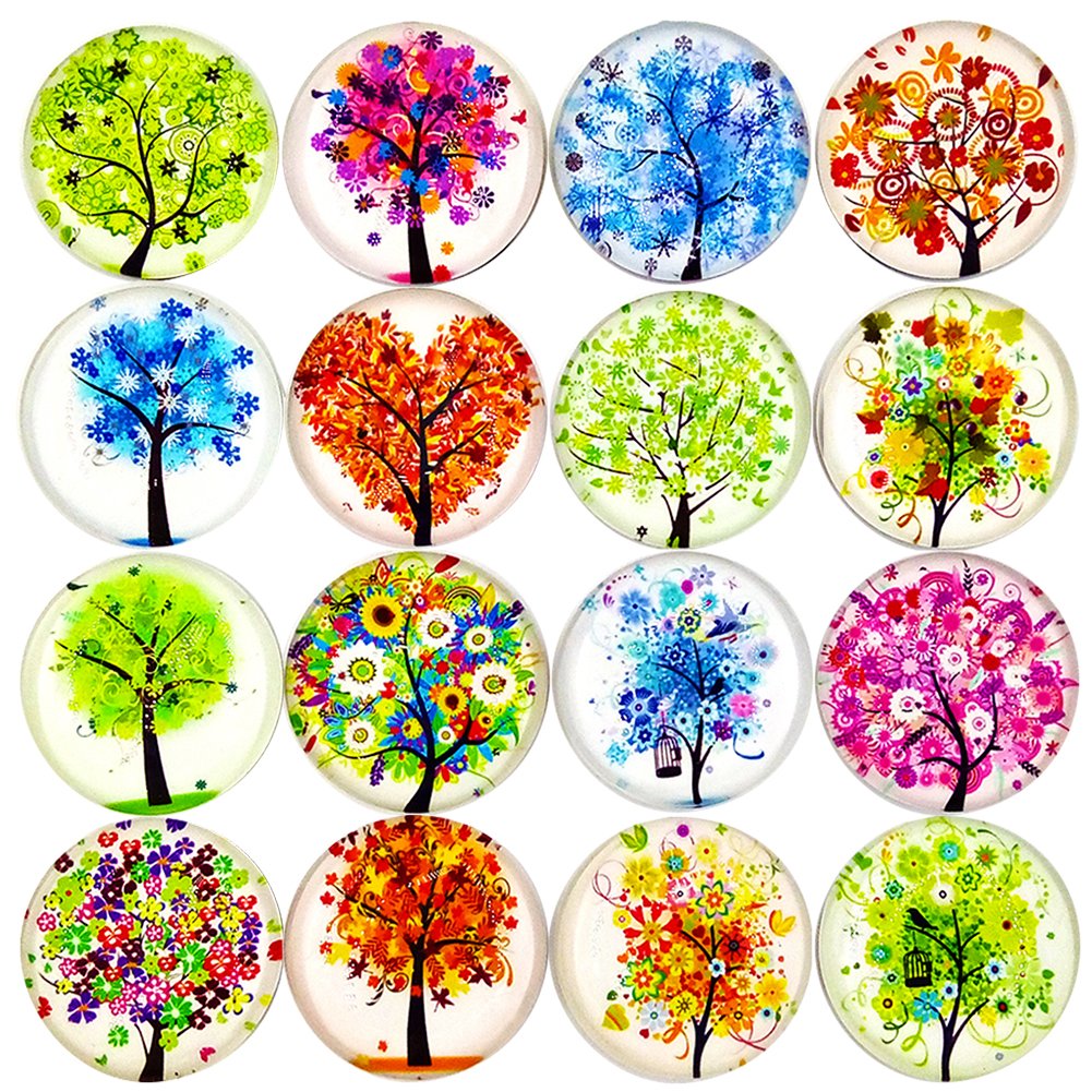 Vafon 16pcs Beautiful Glass Refrigerator Magnets Fridge Stickers Funny for Office Cabinets Whiteboards Tree of Life Decorative Photo Abstract