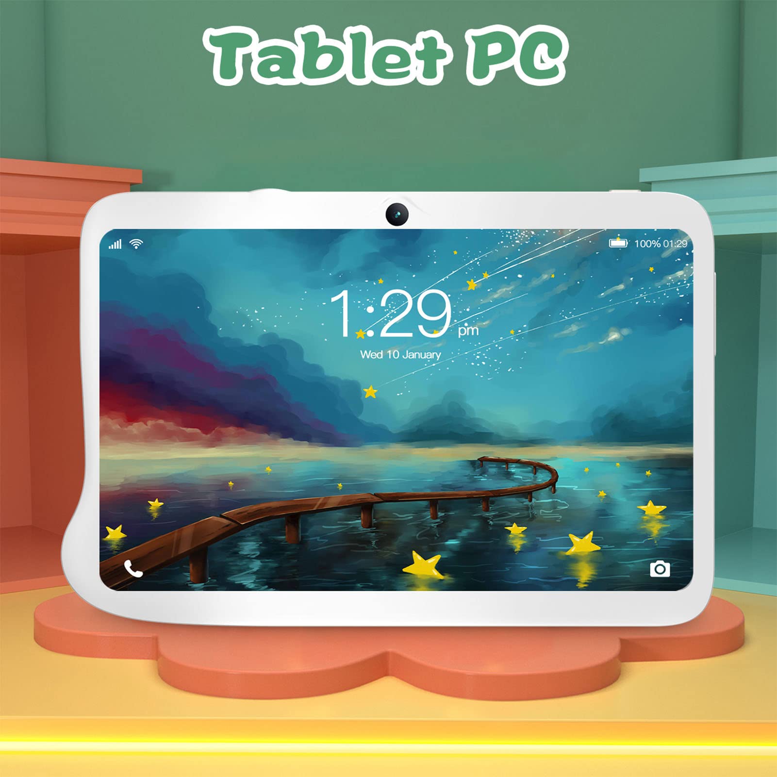 Zopsc 7in Kids Tablet for 10.0 2.4G/5G Dual Screen WiFi Smart Tablet 4GB 32GB MT6592 Octa Core 5000mAh 1960 1080 500W 800W. (White)