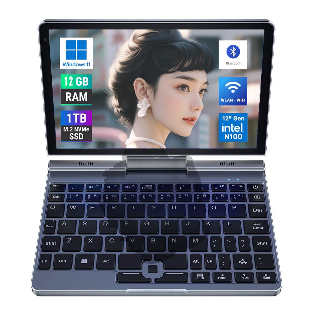 oushedi 8-Inch 2-in-1 Flip Mini Laptop,12th Gen Intel CPU, 12GB LPDDR5 RAM, 1TB M.2 SSD, Touch Screen, Gaming Computer, Portable Presentation PC, Windows 11 Notebook, Wi-Fi 6, Bluetooth 5.2