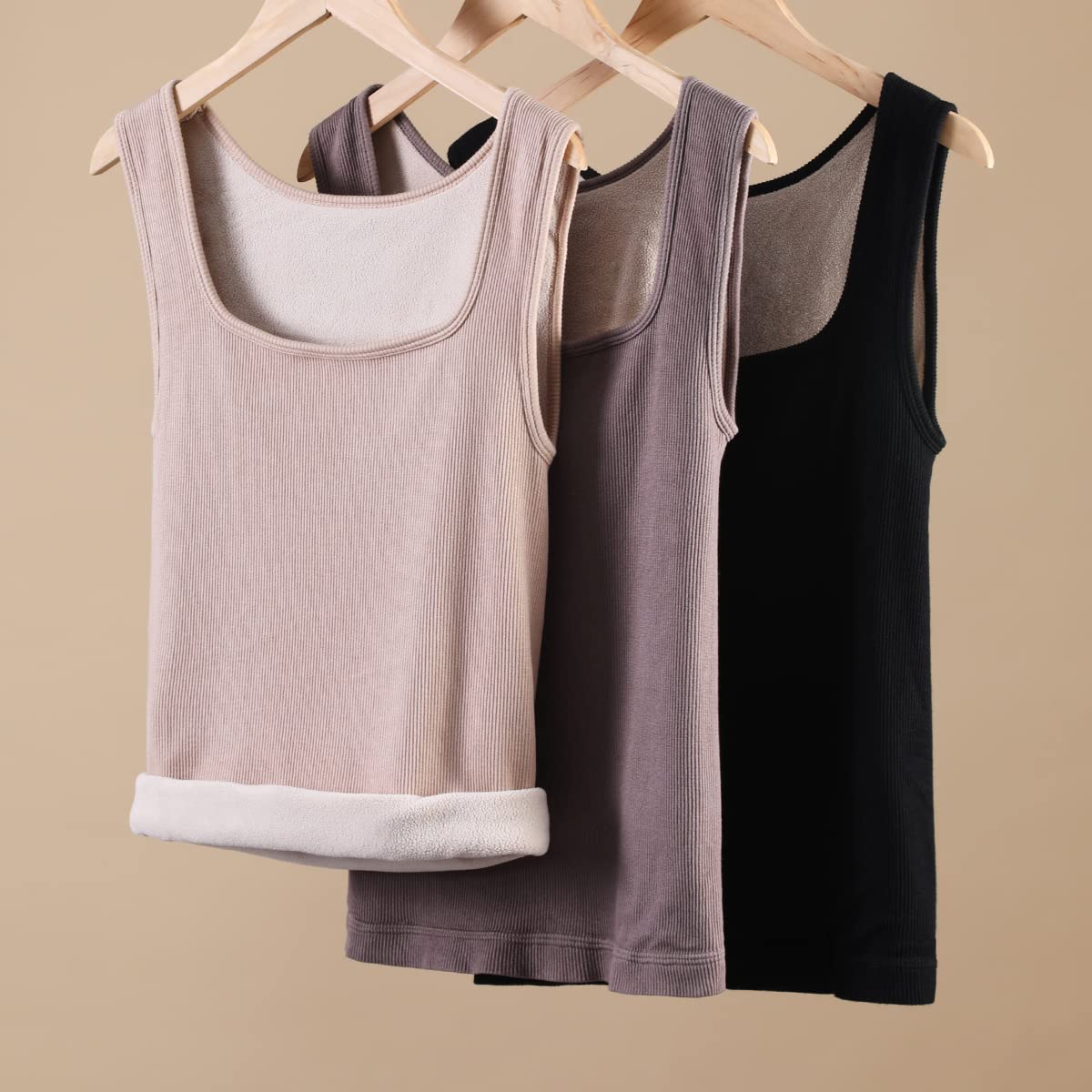 X-SNOW FALCON Women's Fleece Thermal Vest Cammy Shirt Sleeveless Camisole Basic Seamless Square Collar Thermal Vest Black