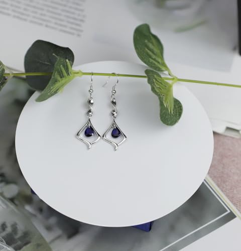 POLITENY Silver Dangle Drop Earrings for women hypoallergenic 14k Gold Plataed (sapphire blue)
